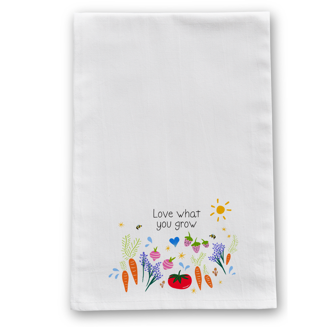 100% Organic Cotton "Grow & Bloom" Kitchen Tea Towels w. Hand-drawn Ad ...