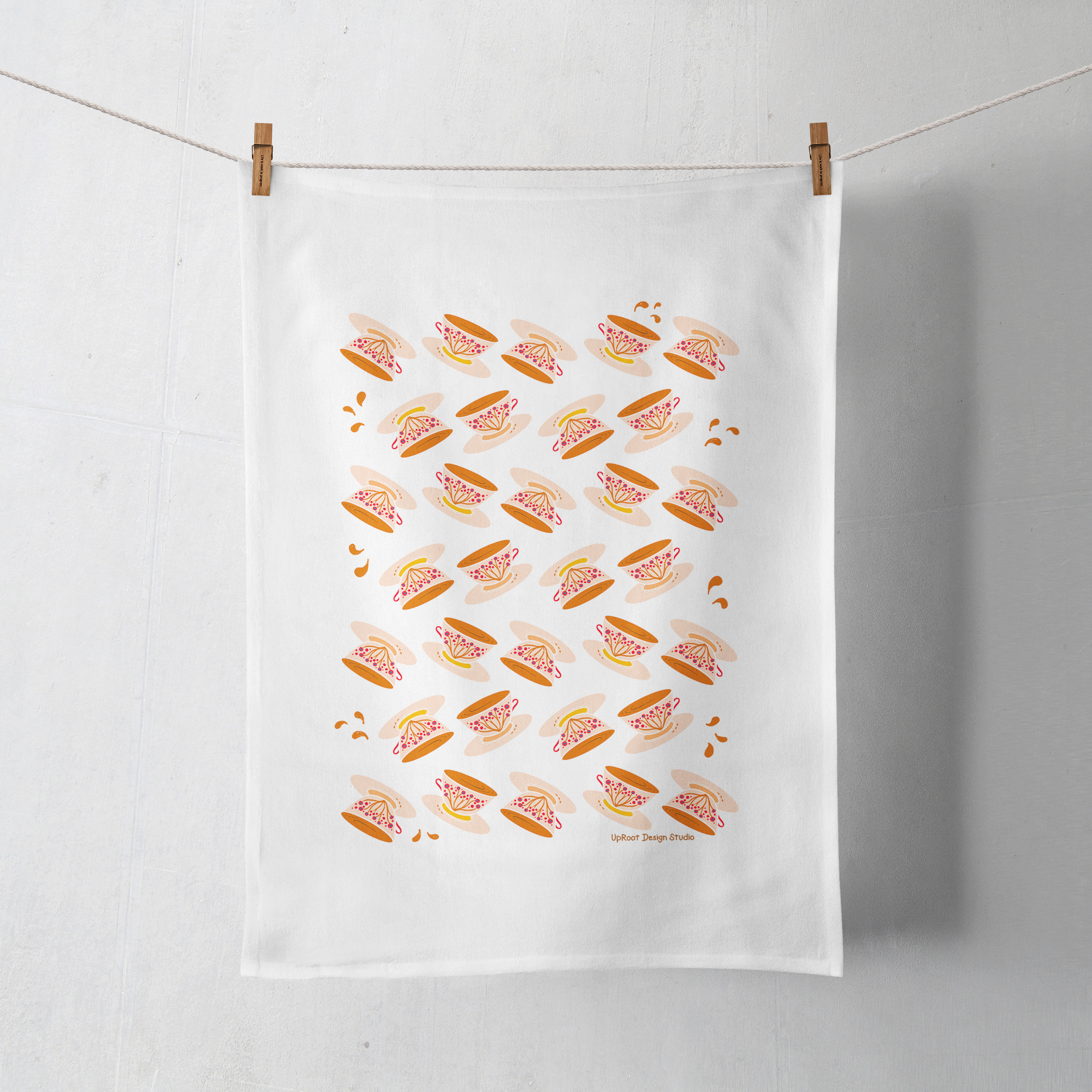 100% Organic Cotton "Afternoon Tea" Kitchen Tea Towels w. Hand-drawn A ...